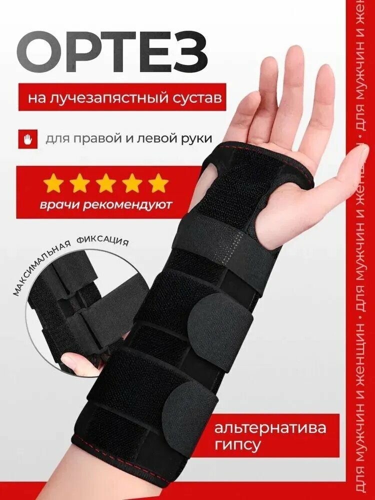 Ортез на запястье с металлической шиной, фиксатор сустава при переломе/вывихе, замена гипса, универсальный 14–23 см