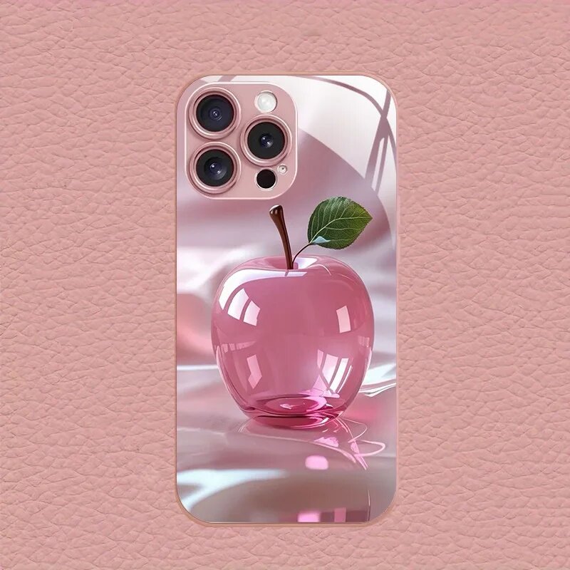 Розовый кристалл для Apple Pattern Pink Metallic Paint Glass Чехол для телефона iPhone 11 12 13 14 15 16 17 Pro Max Plus 16E 17Air Cover