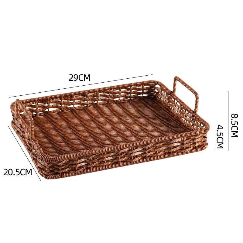 Поднос в китайском стиле под ротанг для дома, чайный поднос, поднос для фруктов с двумя ручками, корзина для хлеба,