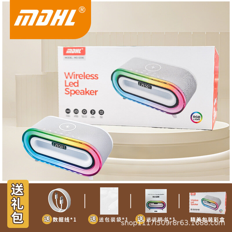 MDHL Bluetooth-колонка с дисплеем, часами, таймером, будильником, беспроводной зарядкой для мобильного телефона, белым шумом и многофункциональной Bluetooth-колонкой