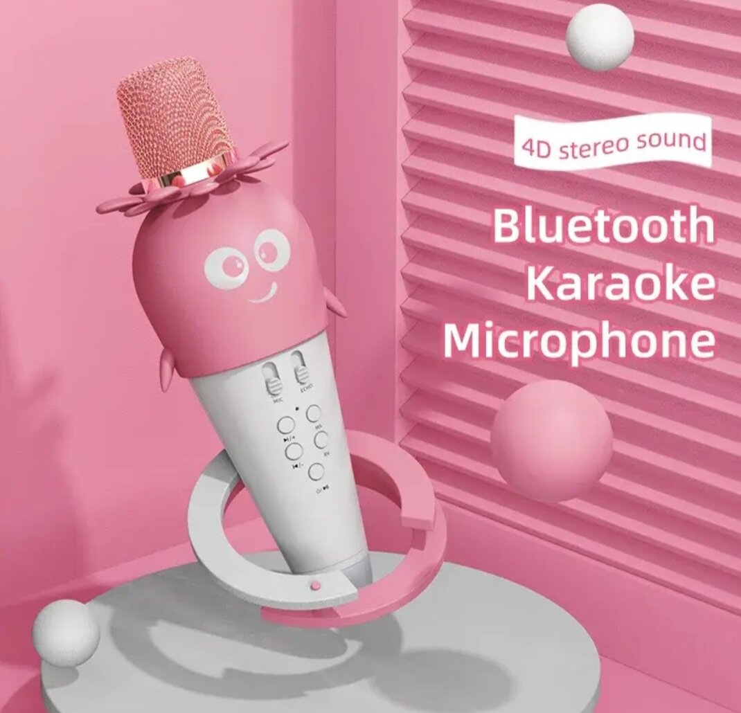 Микрофон детский, беспроводной, с подсветкой, для караоке, качественный качественный звук, музыкальная колонка