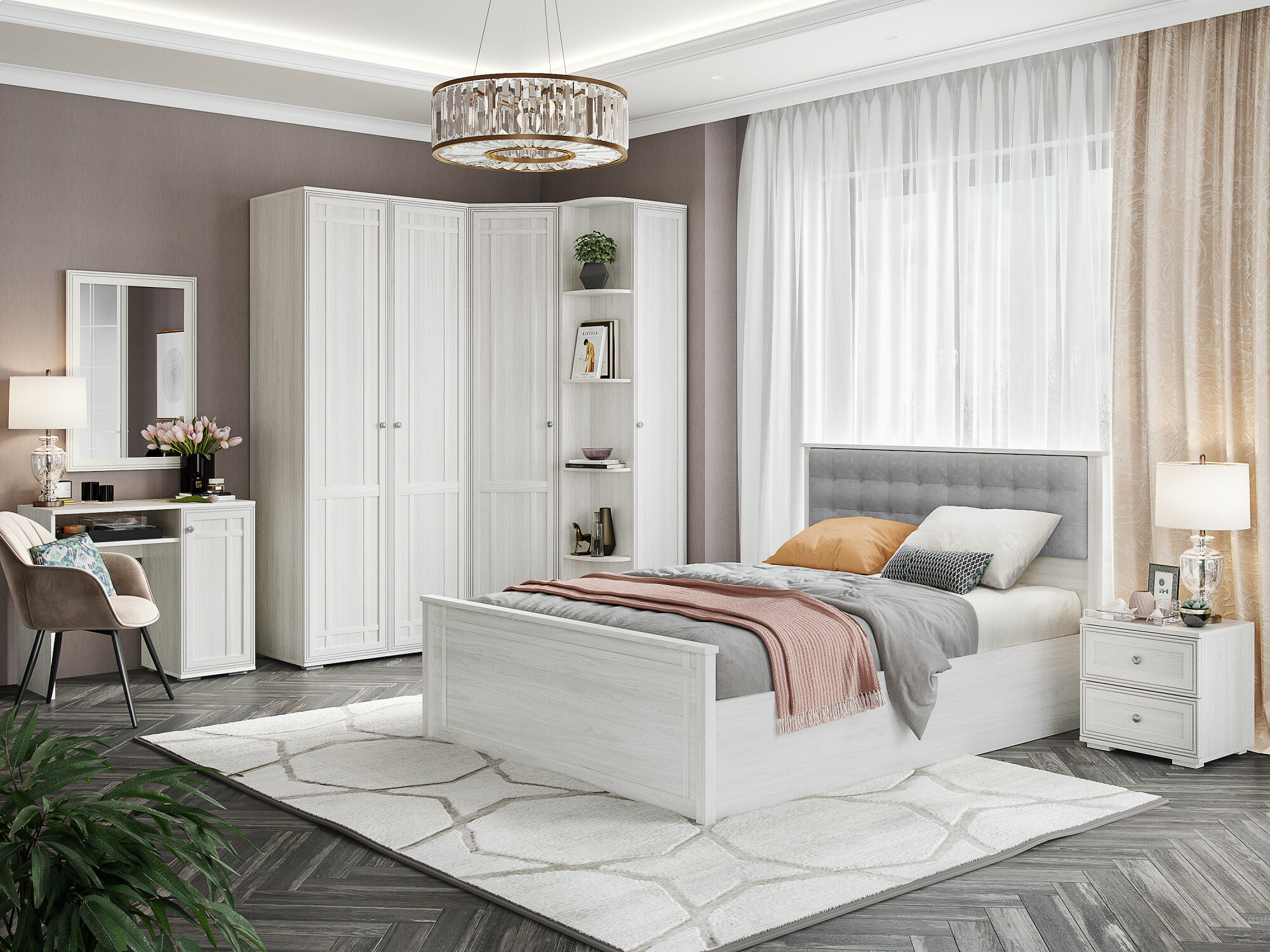 Модульная спальня в классическом стиле, набор 2, Анкор светлый