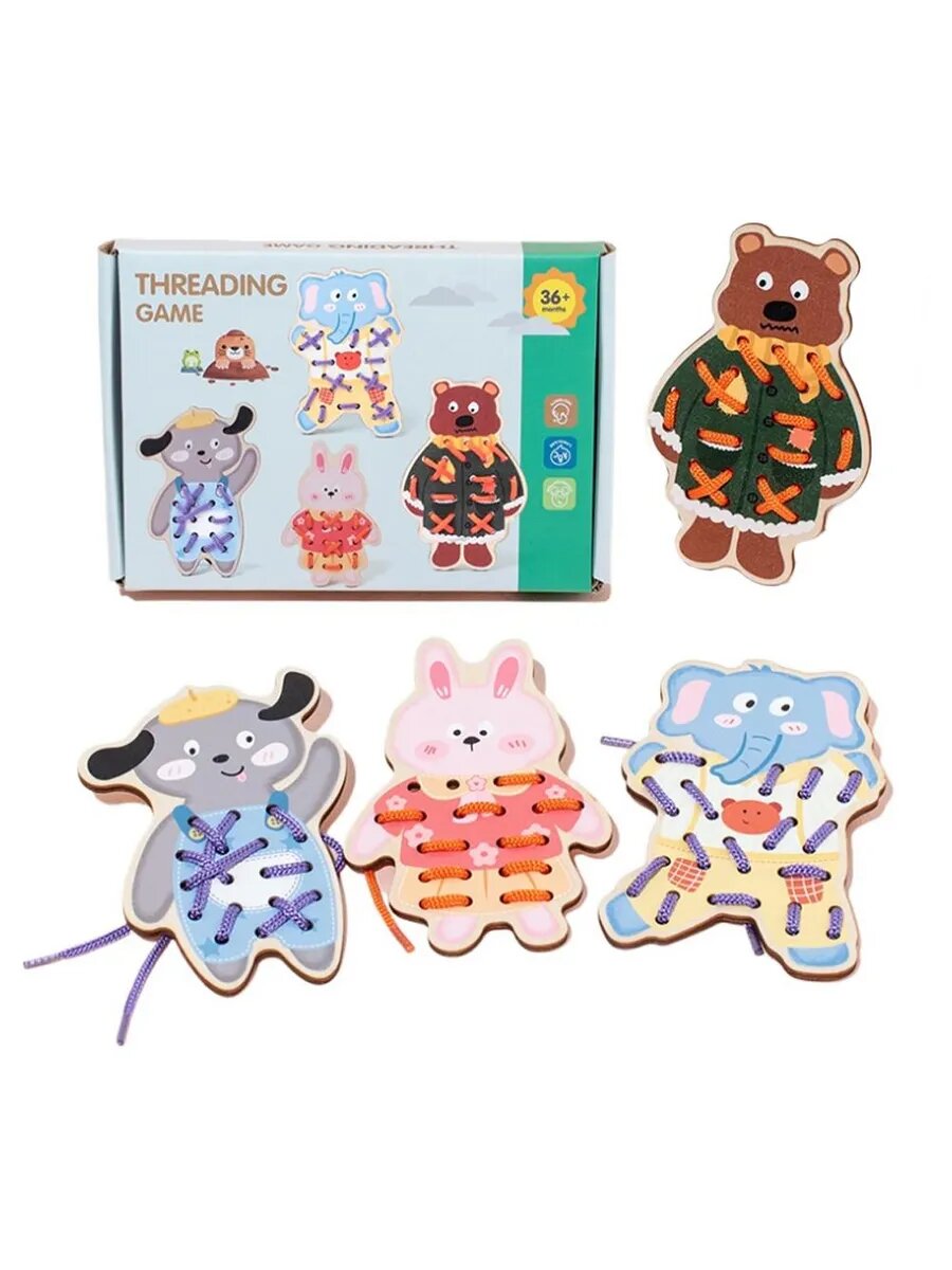 Развивающая игрушка динозавр, шнуровка, моторика рук