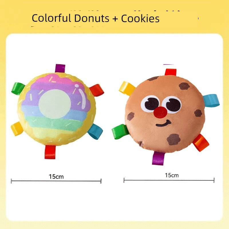 Набор из 2 шт. Плюшевые игрушки для собак: цветной пончик + печенье с звуком для йоркширских терьеров и мелких пород