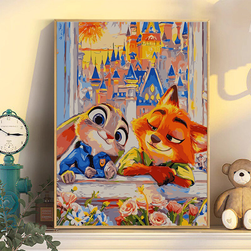 Цифровая масляная живопись Zootopia 2, DIY раскраска, аниме периферия, декоративная живопись, акриловая краска, простая ручная живопись