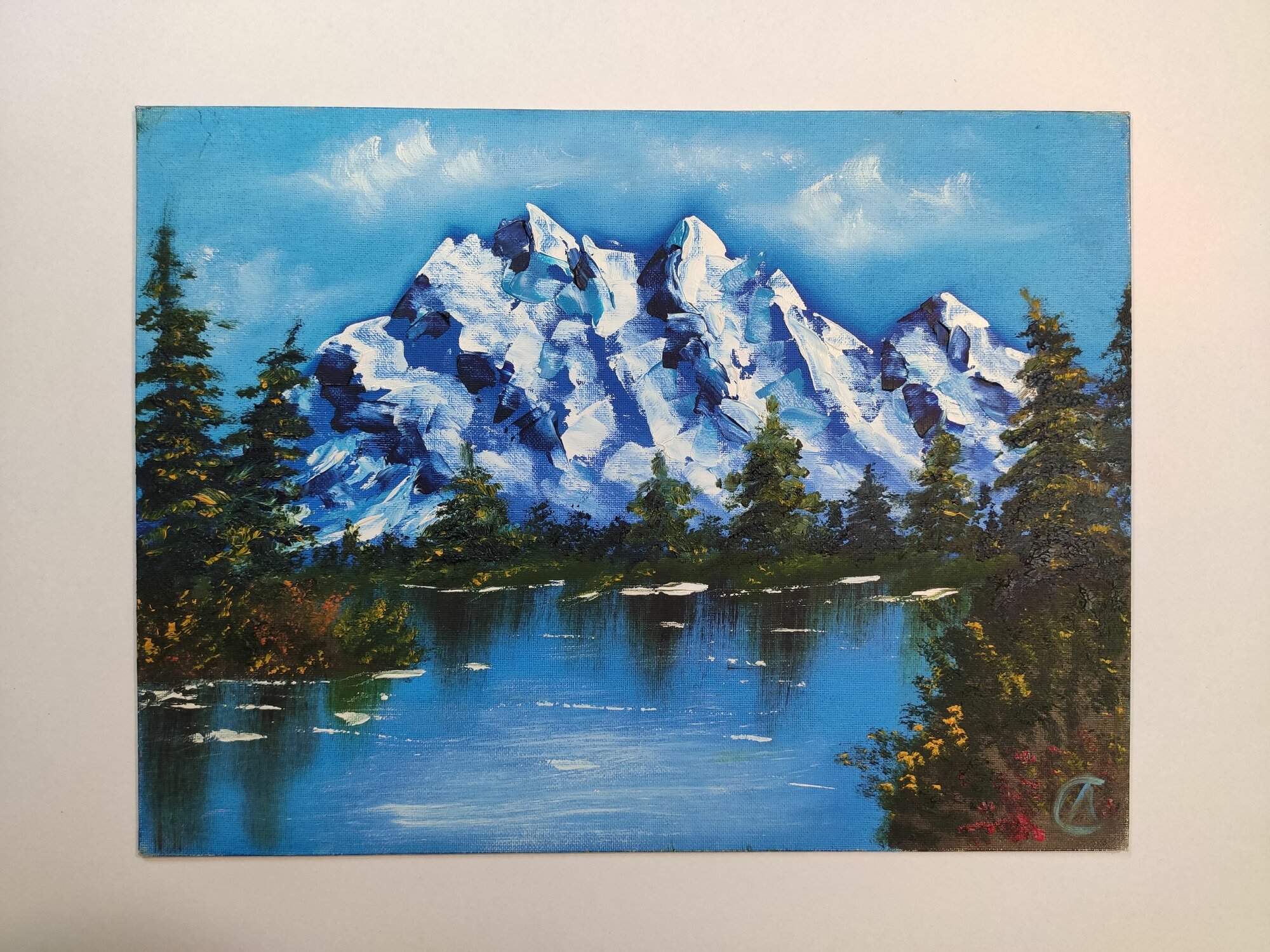 Картина маслом "Заснеженные горы" 30х40 см