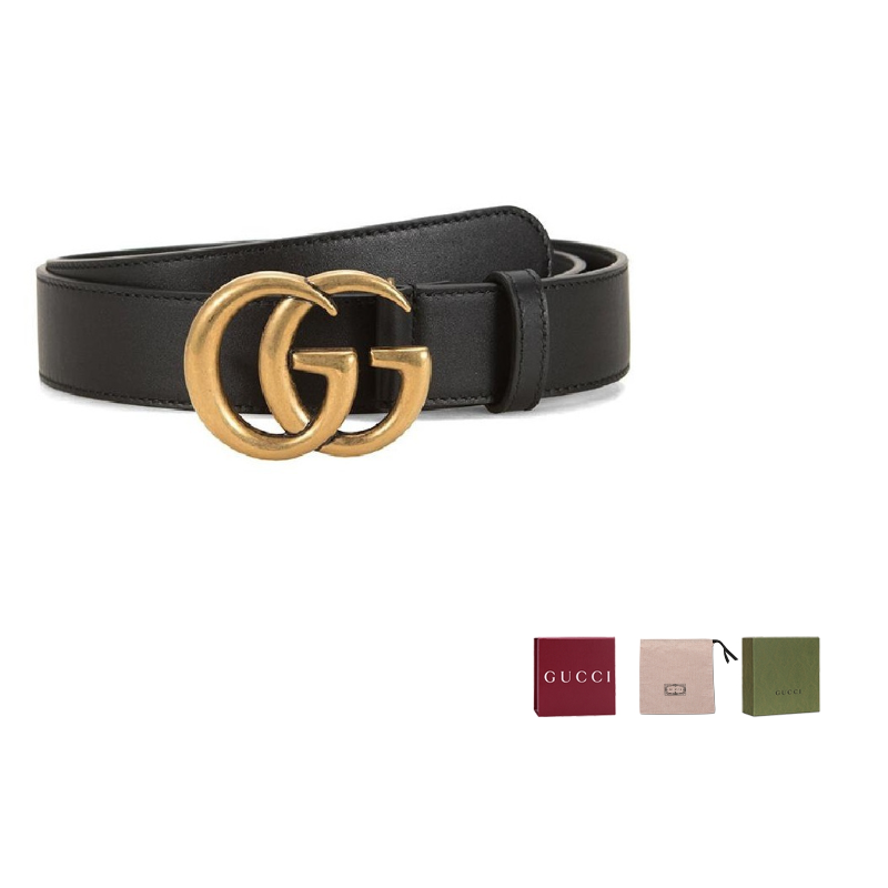 GUCCI GG Marmont Ремни из коровьей кожи Унисекс Черный Ширина 3 см 75