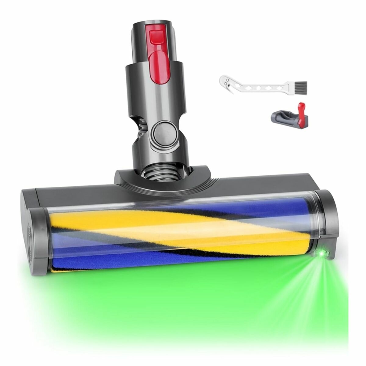 Для Dyson V7 V8 V10 V11 V15 Мягкая роликовая щетка для пола с зеленой светодиодной подсветкой для паркета, плитки и твердых напольных покрытий