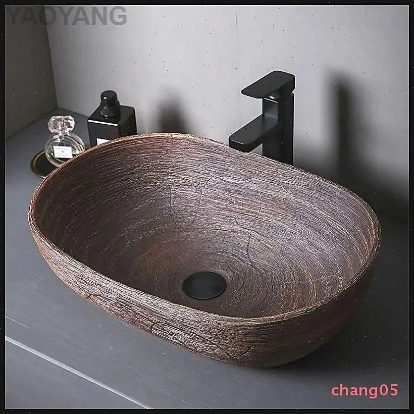 Керамическая раковина под дерево с зернистым эффектом для кухни и ванной