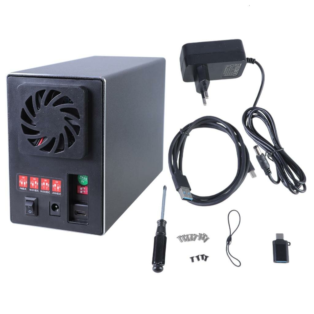 2-слотовый корпус для HDD 3.5" с USB C и USB A, Европейские правила