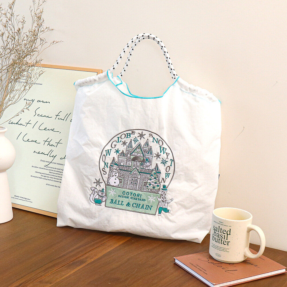 Японский стиль, ручная работа, сумка с шариковой цепочкой, экологичная сумка для покупок, нейлоновая ткань, вышитый цветок, ручная сумка из холста, нейлоновая сумка для покупок