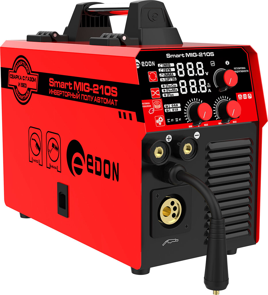 Сварочный инвертор Edon Smart MIG-210S, MMA/MIG/MAG, сварочный ток: 20-200 А, диаметр электрода: 1.6–4 мм