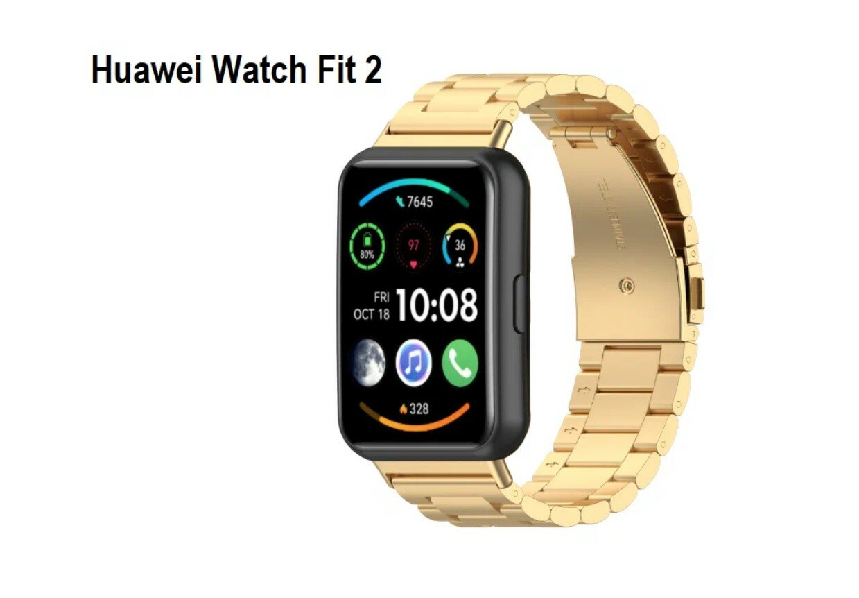 Ремешок MyPads "Inox Clip", для Huawei Watch Fit 2, нержавеющая сталь, золотистый