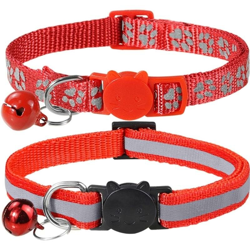 Ошейники для кошек с регулировкой и отражателями, 2 шт, красный