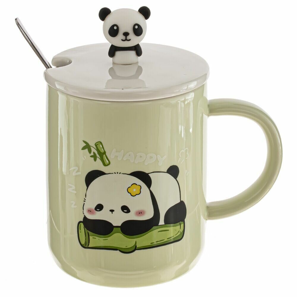 Кружка с крышкой и ложкой "Панда", 250 мл