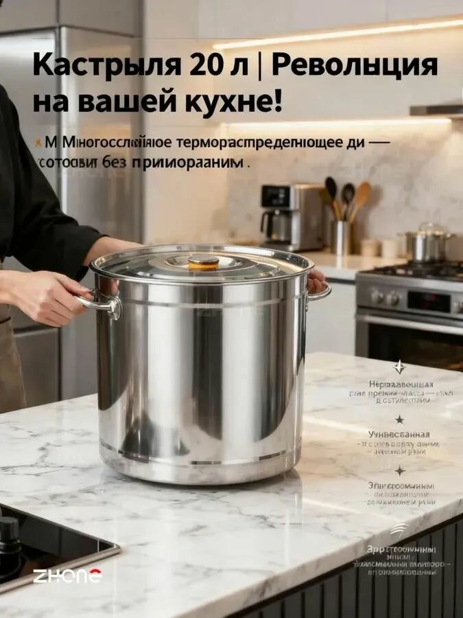 Кастрюля, Нержавеющая сталь, Сталь, 20 л, 1 шт