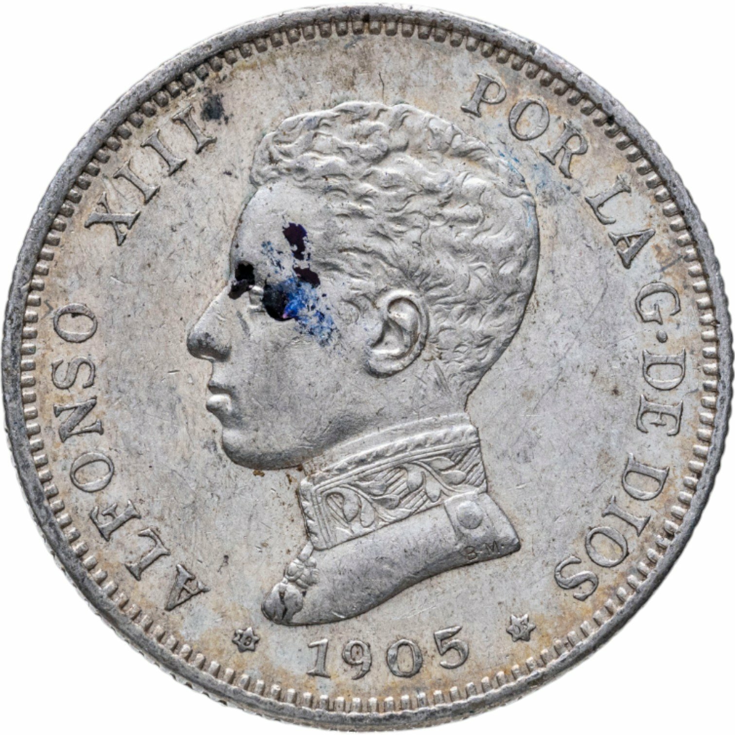 Испания 2 песеты pesetas 1905, Серебро 835, в сохранности AU