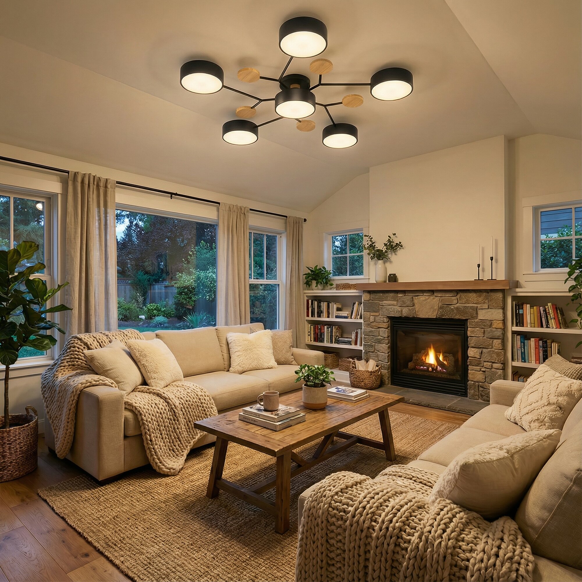 Люстра, потолочный светильник, LED, 6 ламп, скандинавский стиль