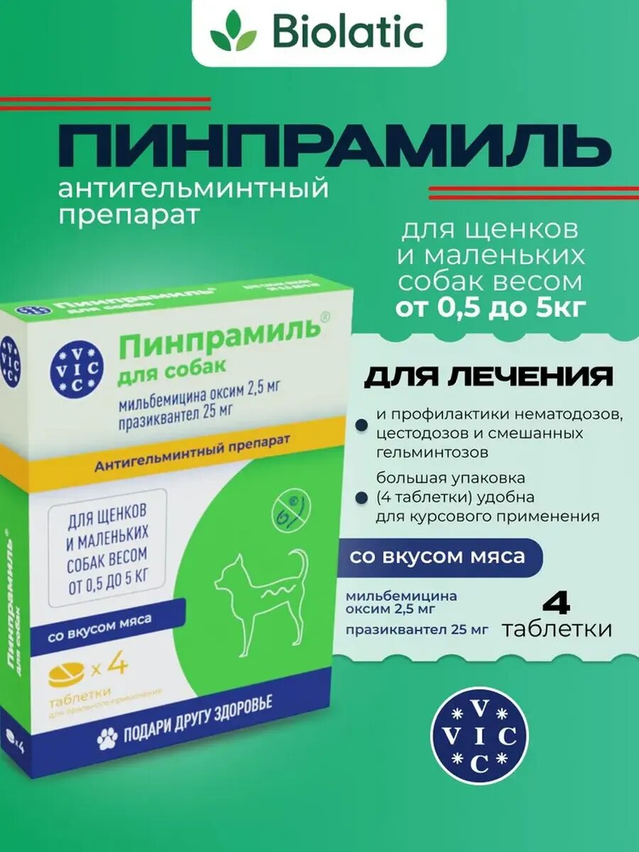 Пинпрамиль для собак и щенков, 4 табл (2,5 мг/25 мг)