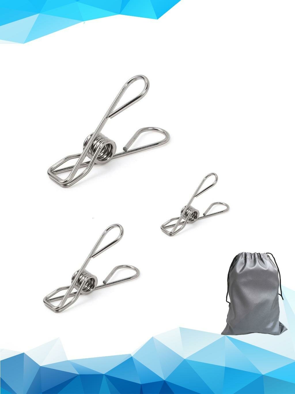 Набор из 40 металлических прищепок из нержавеющей стали, 3 размера