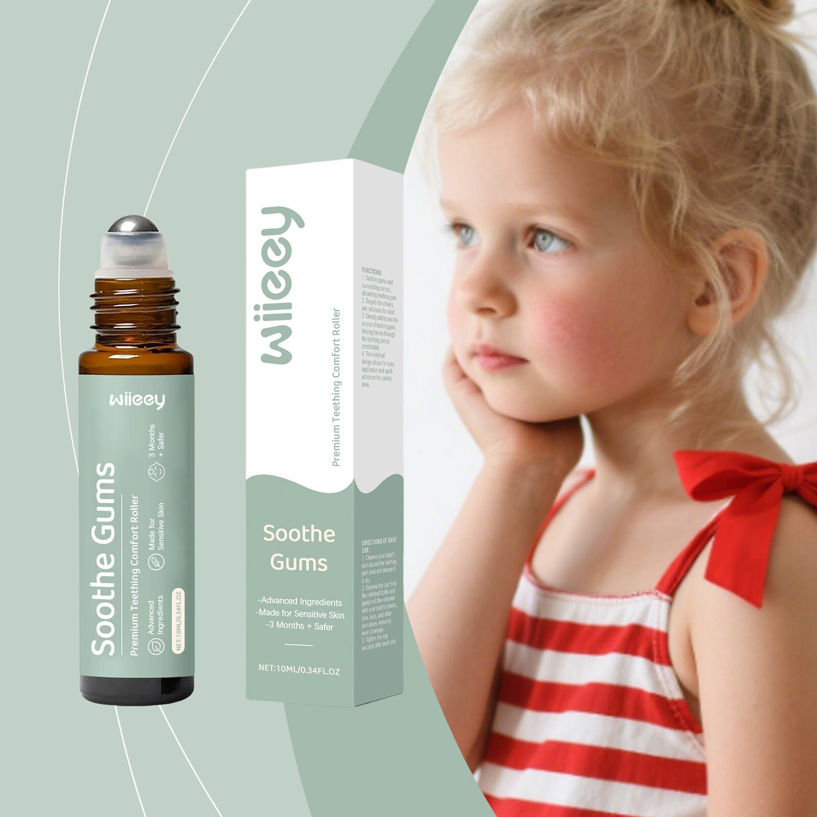Ролик для ухода за прорезыванием зубов Wiieey для детей, успокаивающий дискомфорт при прорезывании зубов, уход за деснами детей