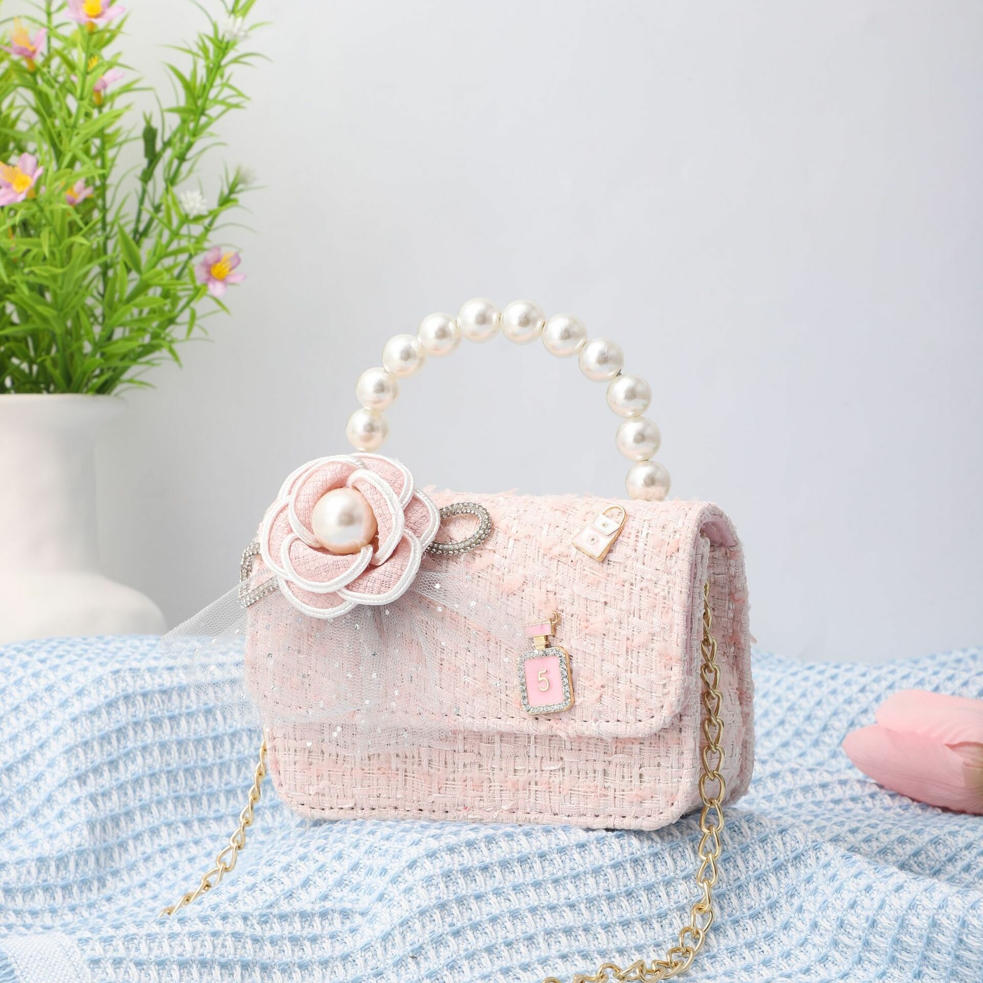 Новая жемчужная сумка через плечо, модная, милая, элегантная, в стиле Chanel, с бантом, принцесса, сумка для детей