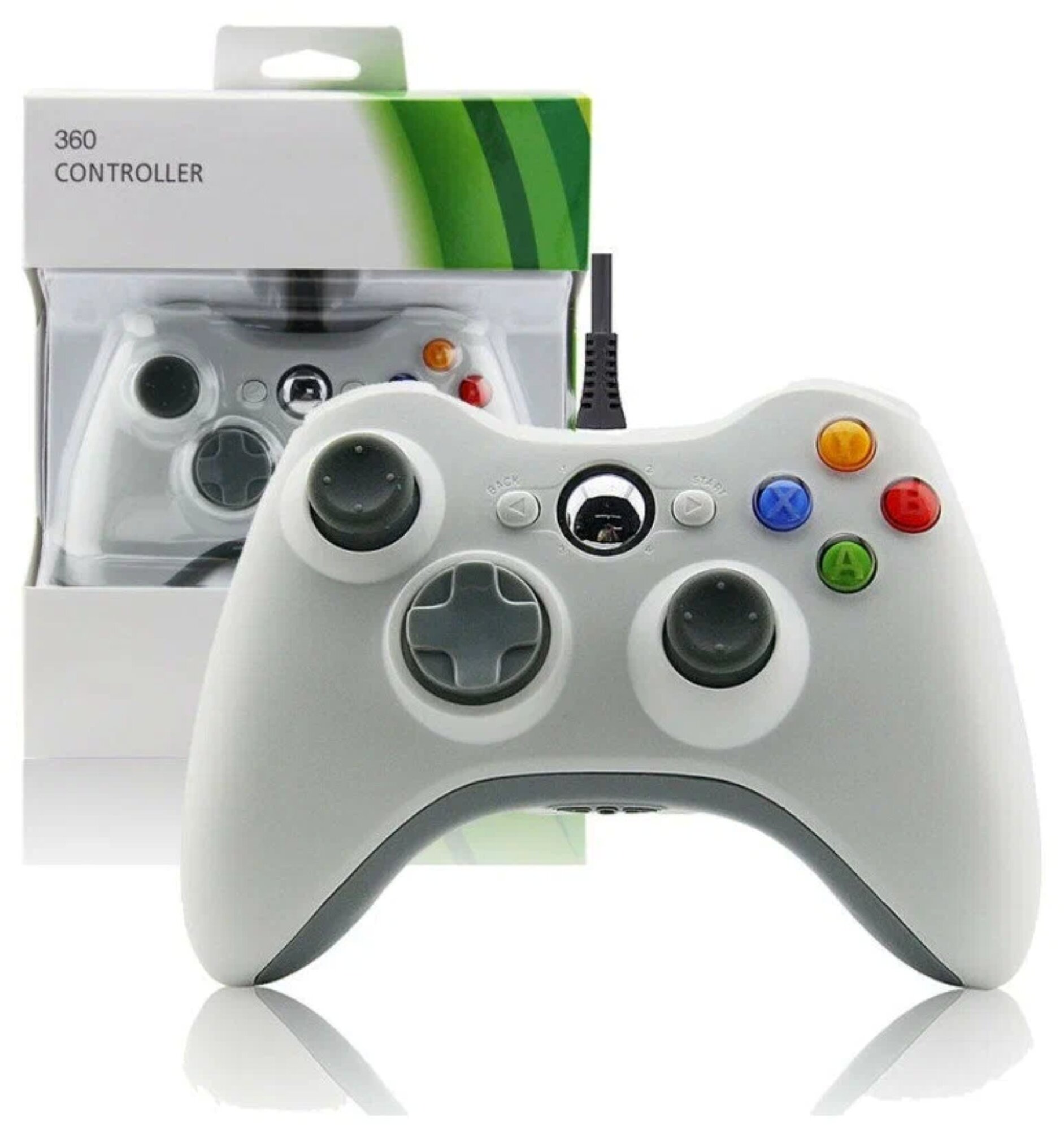 Джойстик проводной Controller для игровой приставки Xbox 360 (Белый) Реплика