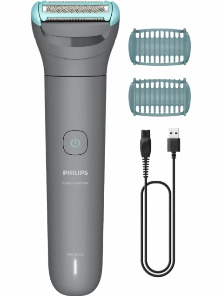 Триммер Philips BG3480/15 для тела, сухое и влажное бритье, 2 насадки 2, 3 мм, серый