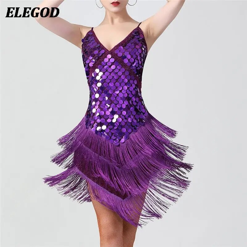 Танцевальное платье с блестками для латины Фиолетовый, Purple