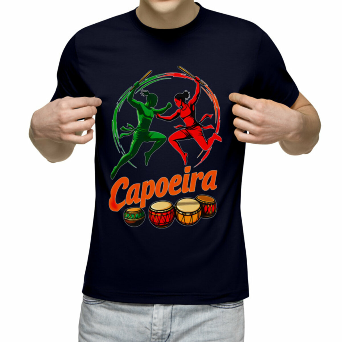 Мужская футболка «Капоэйра: бой и ритм» (темно-синий, XL)