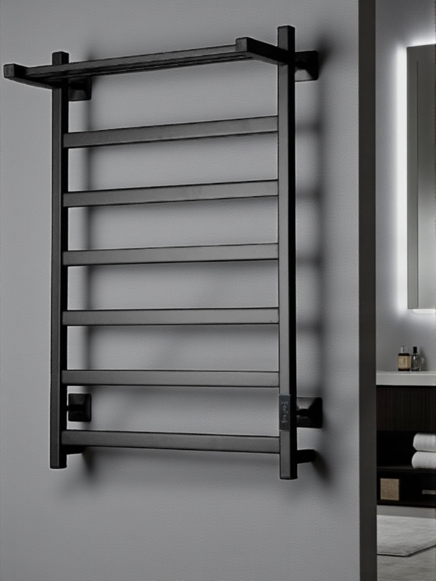 Полотенцесушитель электрический TermoPrime 500мм 800мм черный матовый RAL 9005, скрытое подключение/кабель с вилкой