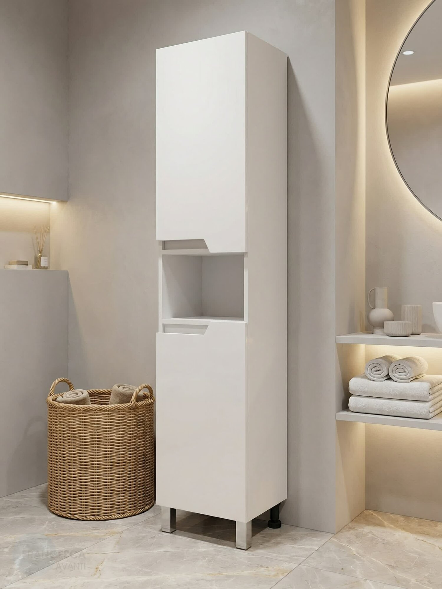 Шкаф пенал Francesca Avanti Неаполь 35, напольный, белый глянец