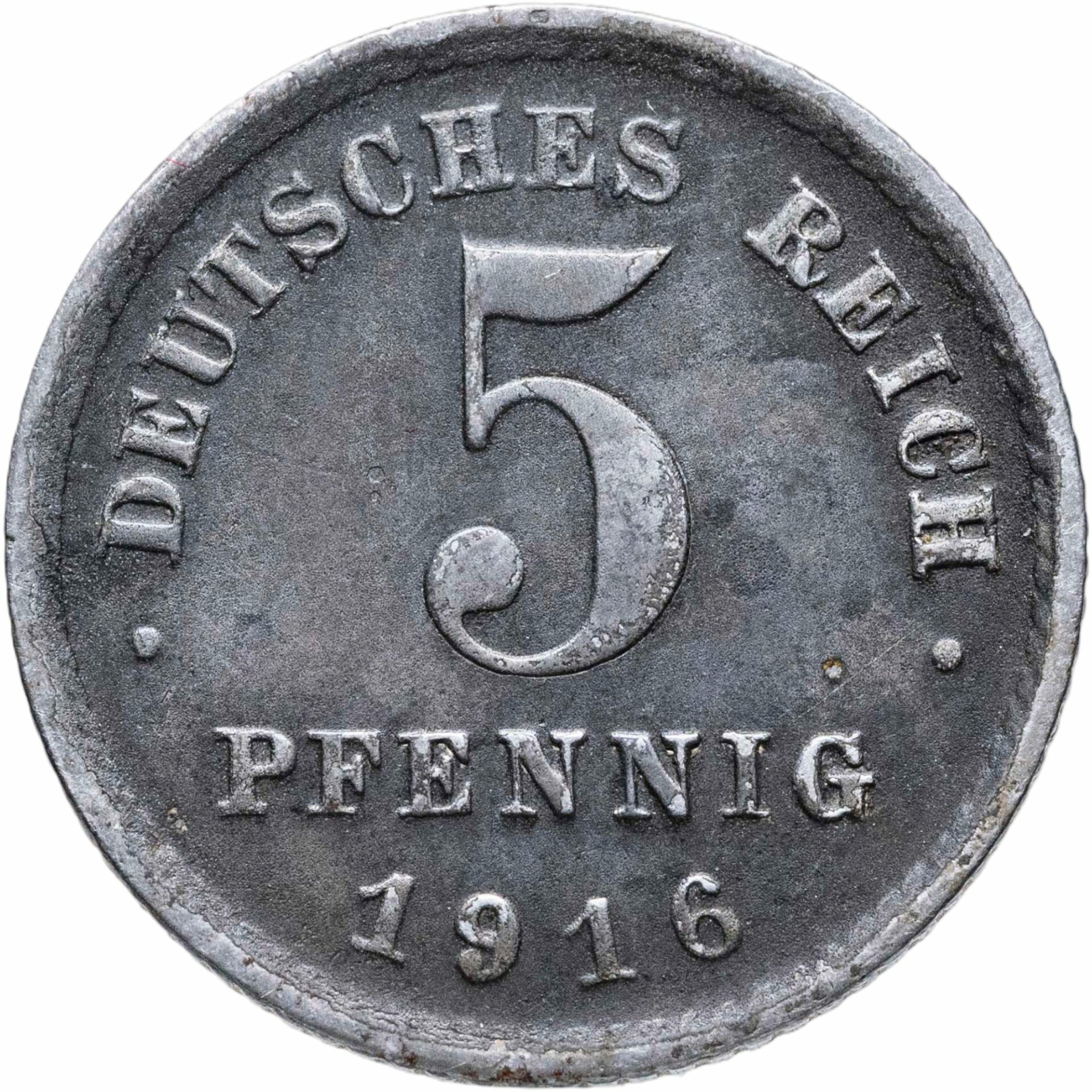 Германия 5 пфеннигов pfennig 1916 E знак монетного двора: "E" - Мульденхюттен, Цинк, в сохранности VF