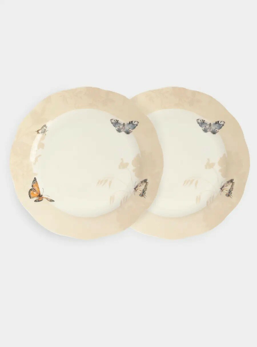 Тарелка закусочная, 24 см, 2 шт, костяной фарфор, бежевая, Бабочки, Butterfly garden (Anna Lafarg)
