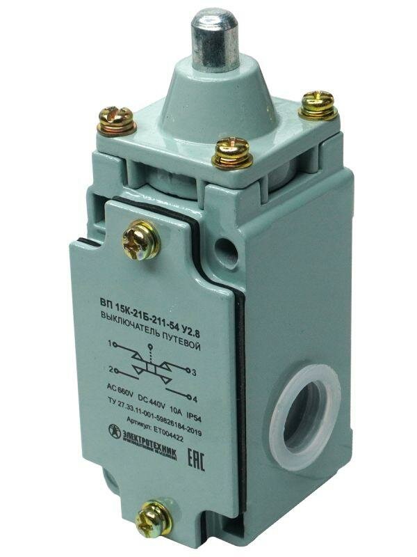 Выключатель путевой Электротехник 1НЗ, 1НО, роликовый толкатель, IP54