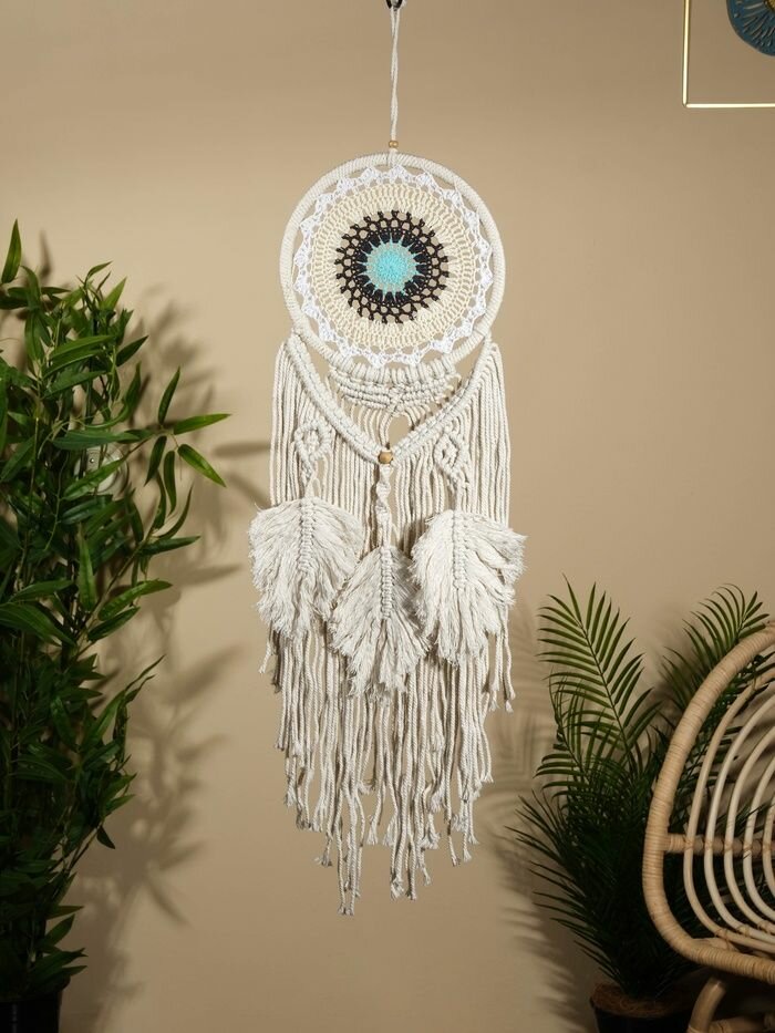 Ловец снов Sima-land "Загадка" 22х75 см, белый, бирюзовый, черный