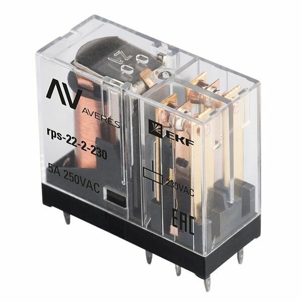 Реле промежуточное EKF AVERES, 2 контакта, 5 А, IP40, 26х13х29 мм