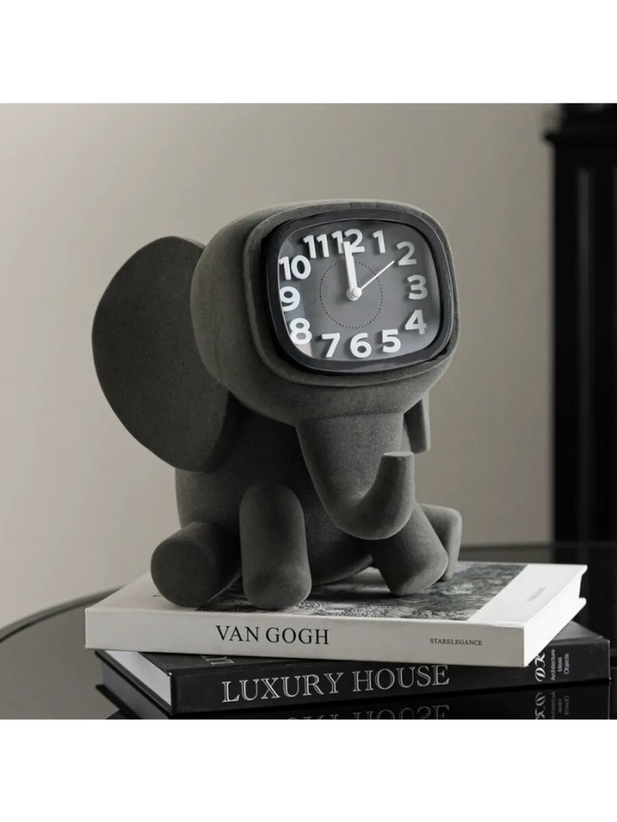 Часы слон из смолы - декор для гостиной, современный стиль