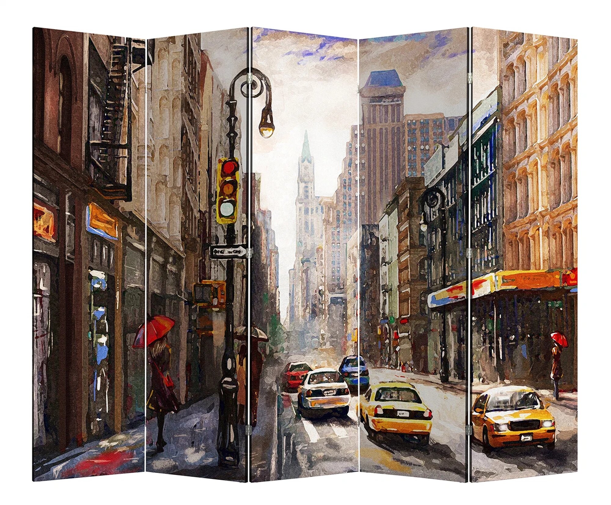 ПВХ ширма перегородка для зонирования Нью-Йорк акварель - 5, размер 177х235/47 см