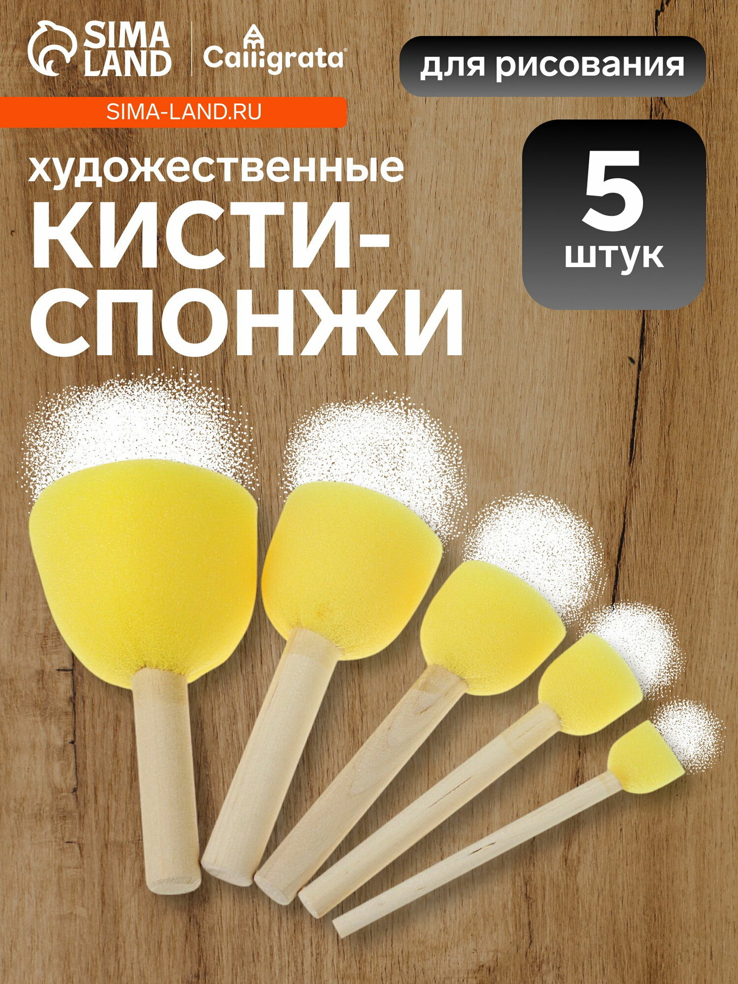 Набор кистей - спонжей, для рисования, 5 штук, форма кисти: трафаретная