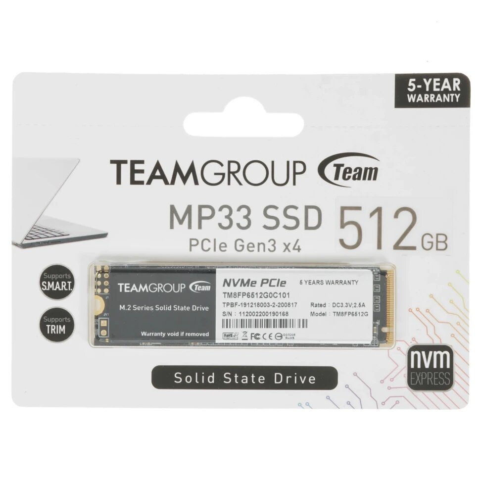 512 ГБ M.2 NVMe накопитель TEAMGROUP MP33 [TM8FP6512G0C101], PCIe 3.0 x4