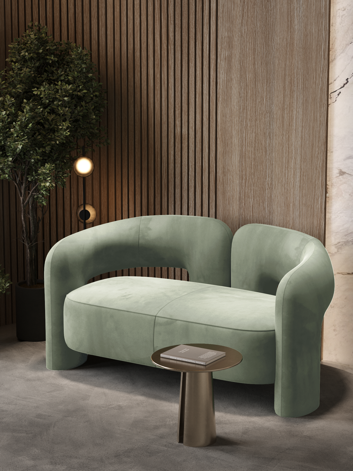 Диван дизайнерский AZZURRO, велюр FIOR OLIVE светло-зеленый 140 см. прямой