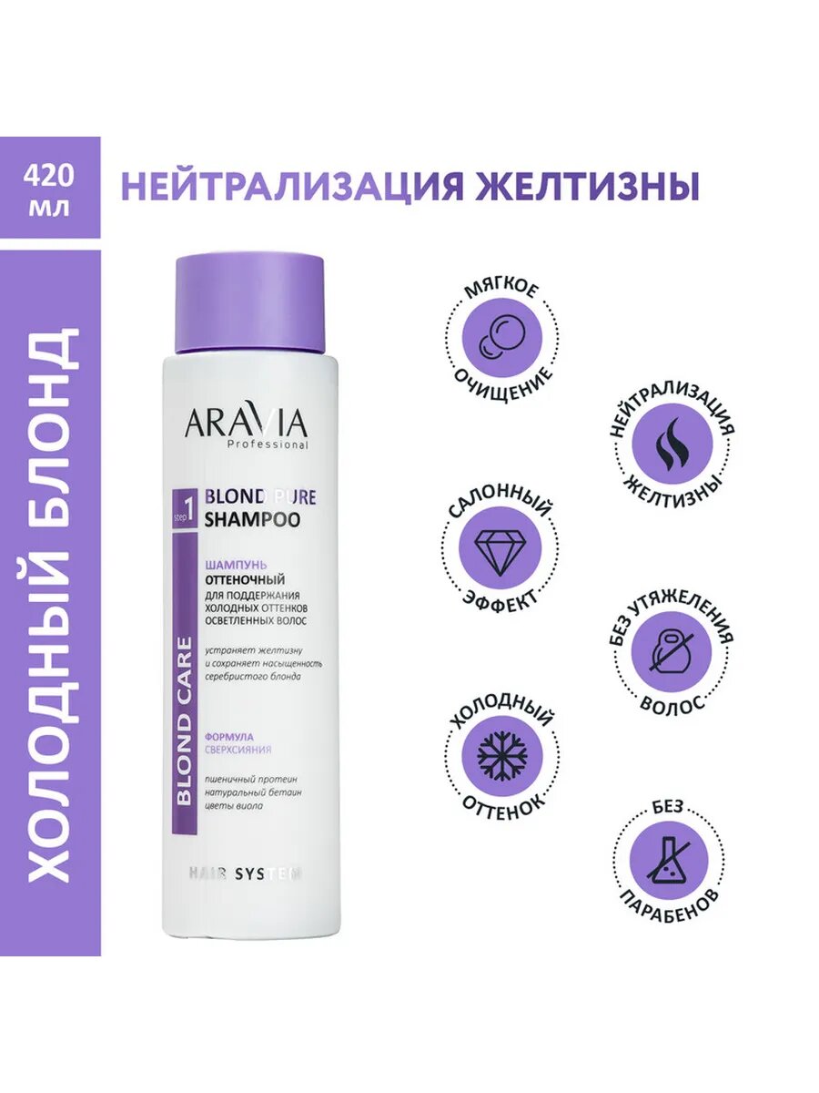 Шампунь оттеночный для поддержания холодных оттенков Aravia