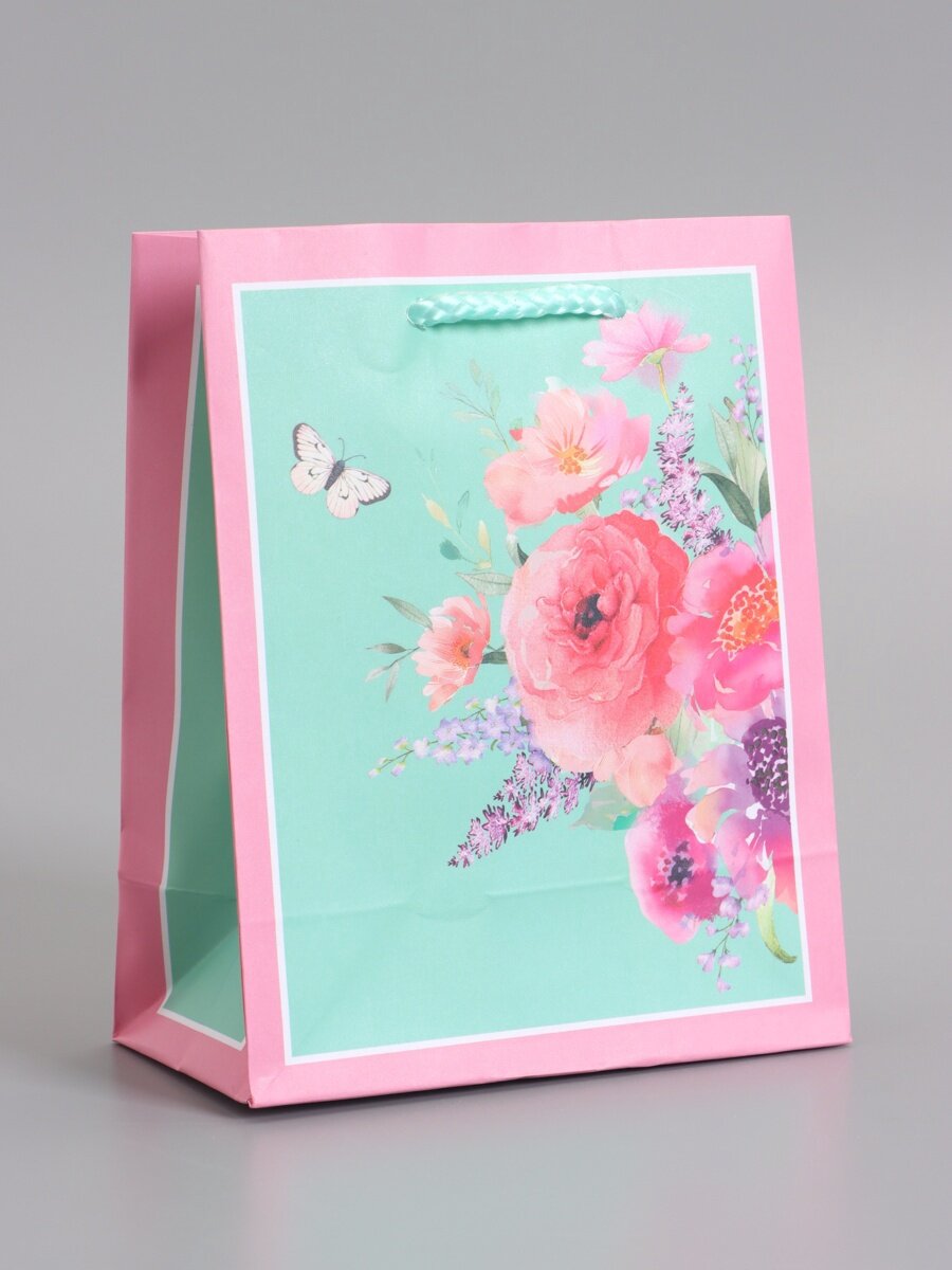 Пакет подарочный ламинированный «Цветочный подарок», 11.5×14.5×6.5 см