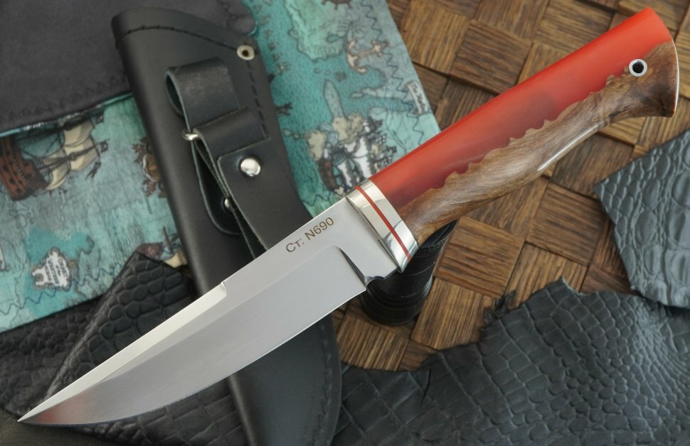 Нож Антарес Волк, сталь N690, рукоять акрил/стабилизированная древесина