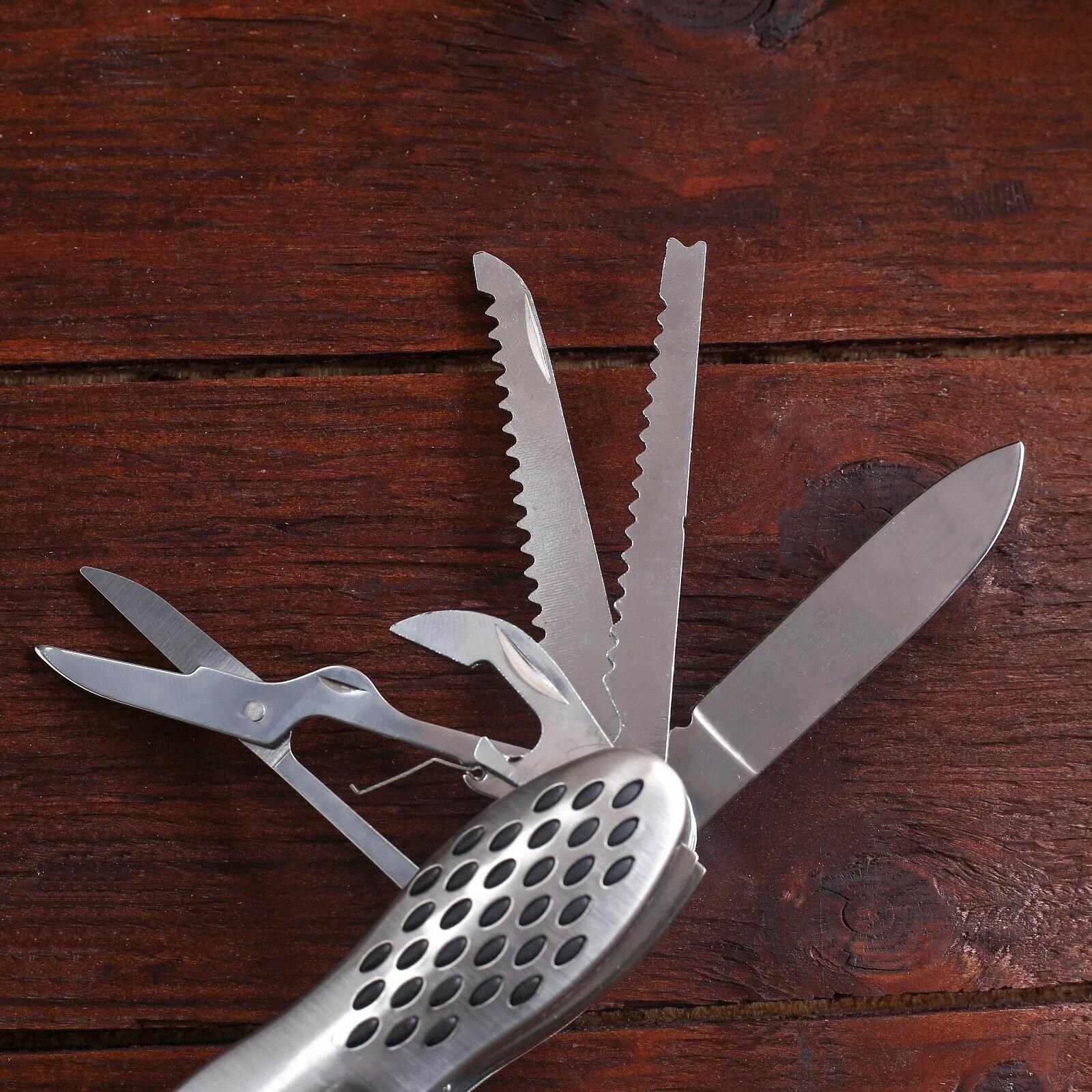 Нож швейцарский, 1 шт. Походный 12 в 1, рукоять перфорированная