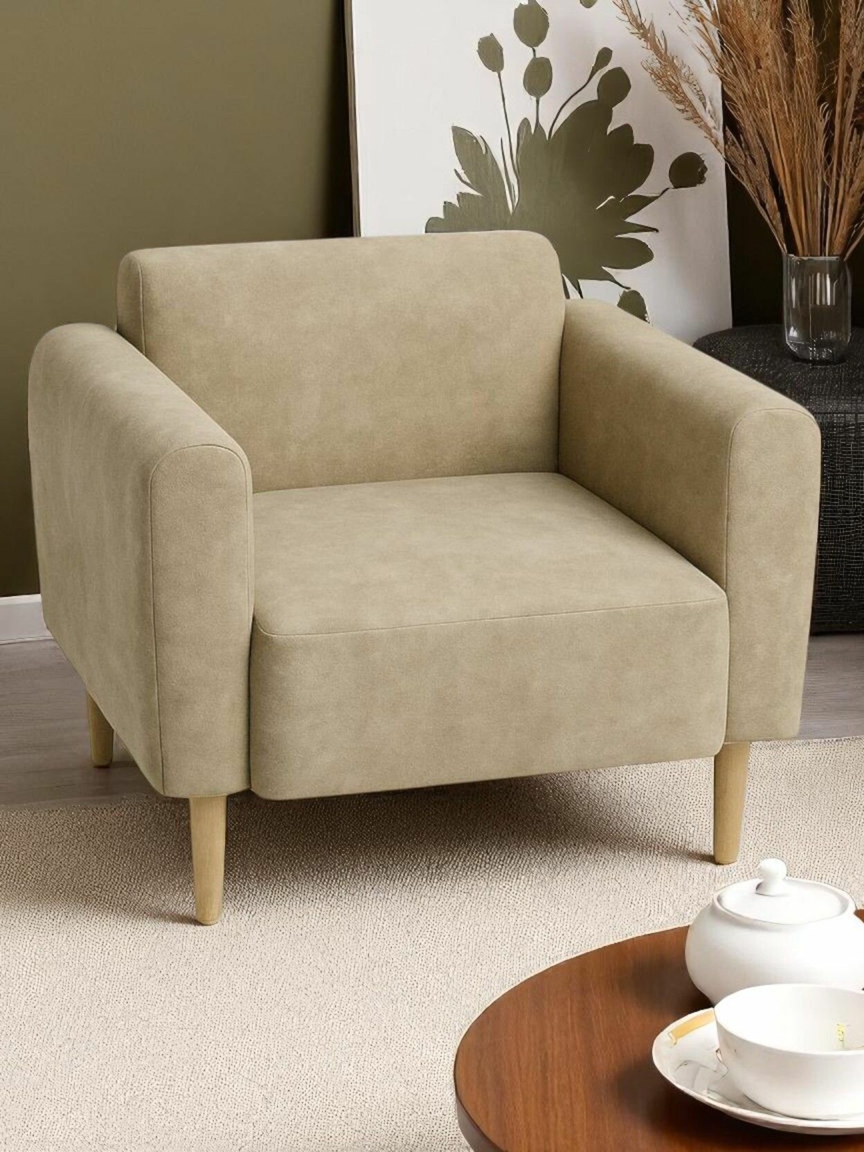 Кресло мягкое Рондо, кресло мягкое для дома бежевое велюр Jawa Beige 02