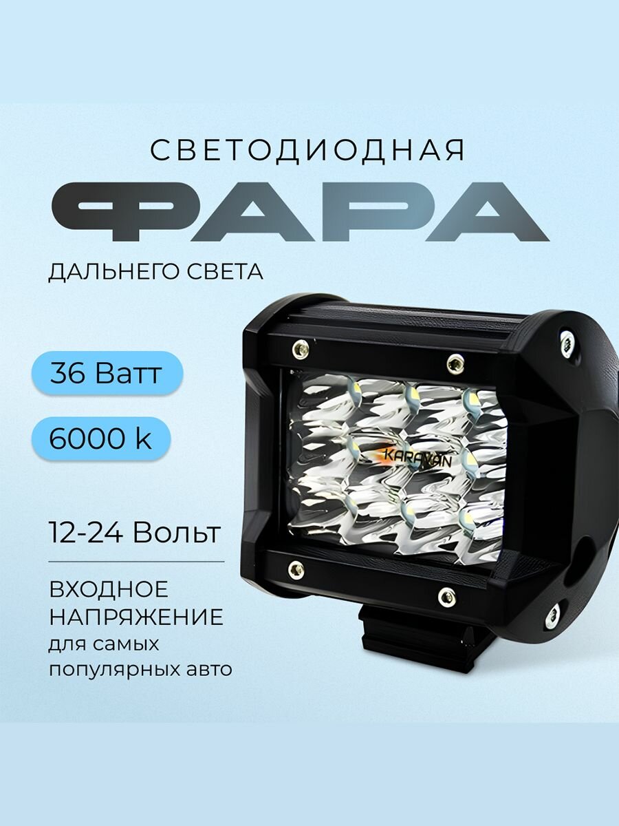 Фара прожектор дальнего света на крышу и бампер, багажник внедорожника и спецтехнику 36w