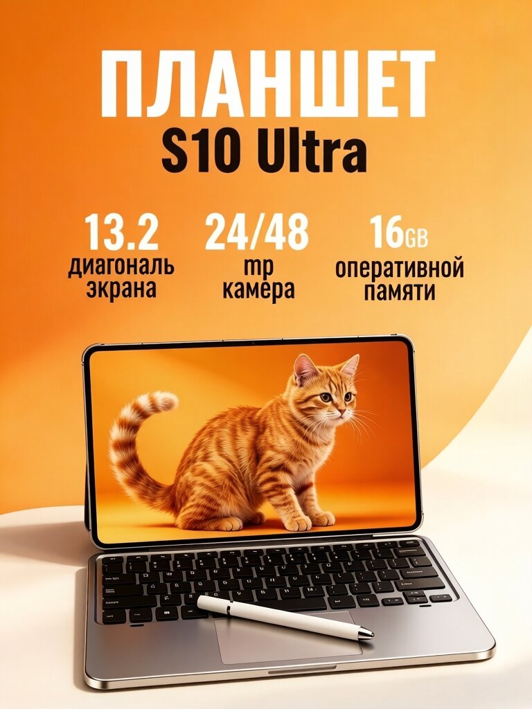 Планшет Galaxy S10 Ultra 13.2' Android LTE 16/1024GB с клавиатурой и стилусом, мощный игровой планшет для учебы и работы