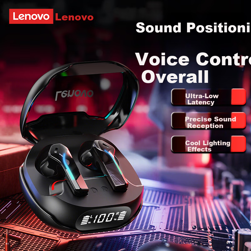 Lenovo Электронная игра с низкой задержкой наушники Bluetooth 5.4 беспроводные полупрозрачные RGB-подсветка